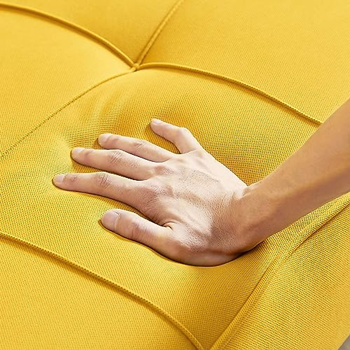 Anwickhomk 72" Convertible Folding Sofa Bed Futon,Modern Linen Fabric Sleeper Loveseat with 2 Pillows & Solid Wood Legs,Small Couch Bed Recliner Sofa for Living Room Apartment Office (Yellow-New)