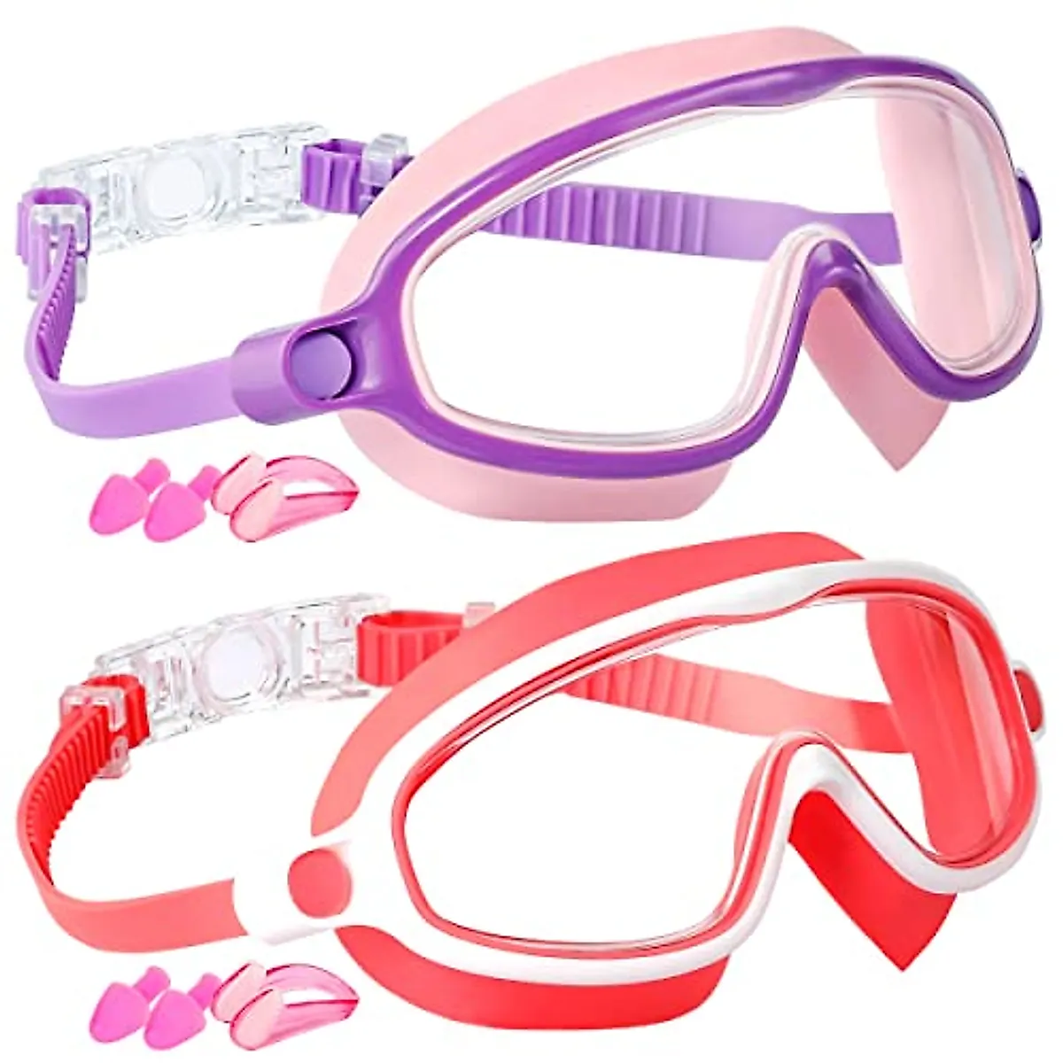 EWPJDK Kids Goggles Anti-Fog 2 Pack Swimming Goggles for kids 6-14 No Leaking Kids Swim Goggles Anti-UV Waterproof (Purple & Pink)