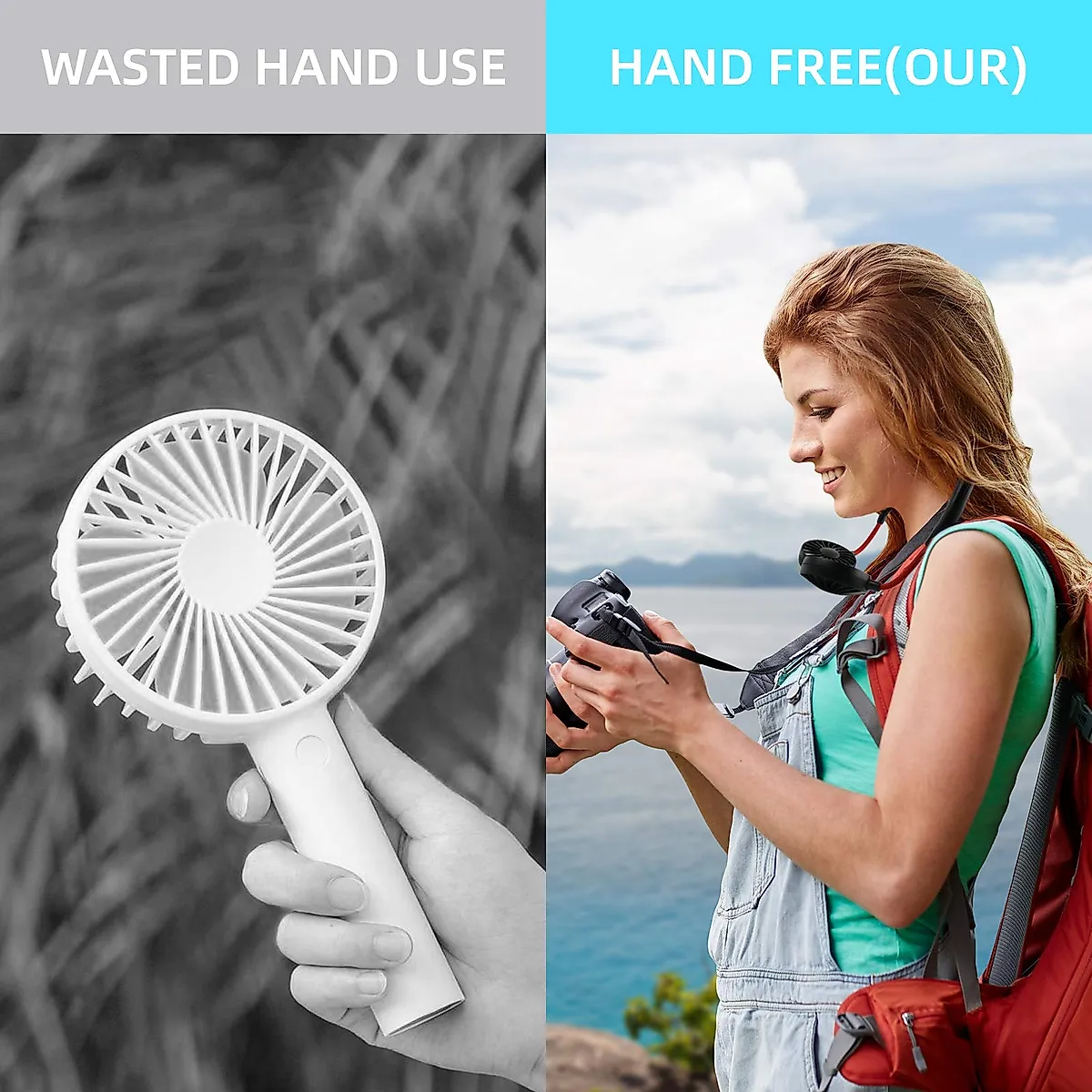 Portable Neck Fan, USB Rechargeable Fan, Hands Free Mini Personal Wearable Necklace Fan can Rotate 360°Freely with Dual Wind Head and 3 Level Air Flow for Office, Kitchen,Travel, Outdoor, Indoor, Desk