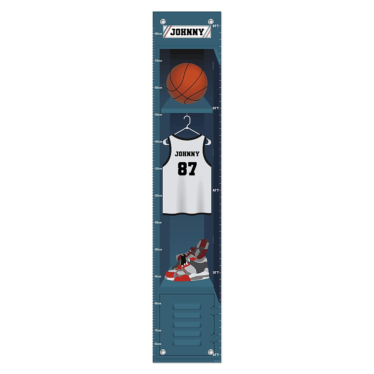 Sports Growth Chart Basketball Locker Custom Name Gift for Kids Room Decor Personalized Growth Chart