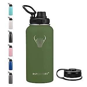Stainless Steel Water Bottle With Straw Lid Double Walled Vacuum Insulated Metal Thermos Flask Leakproof 32OZ Army Green