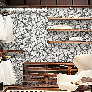 RoomMates RMK12235PL Nikki Chu White and Black Amhara Peel and Stick Wallpaper, Roll, White/Black