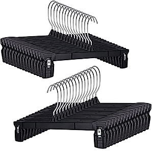 Hanger Central Heavy Duty Pant Hangers with Pinch Clips - 60 Pack, 360-Degree Rotating Chrome Swivel Hook, Space Saving, Durable, 10 Inches Long, Black