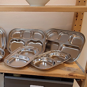 SU company Stainless Steel Divided Tray Divided Plate Diet Plate Diet Food Control Tray 5 Compartment Food Tray 2Pack