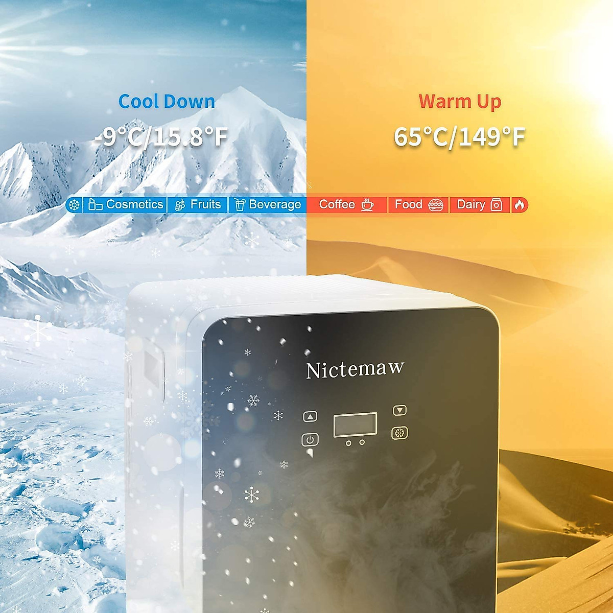 Nictemaw 20-liter Compact Cooler/Warmer Mini Fridge/Wine Cooler with LCD Display + Digital Thermostat + Cooling for Cars, Road Trips, Homes, Offices & Dorms