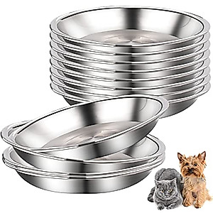 12 Pcs Stainless Steel Cat Bowls Shallow Cat Food Bowls Metal Food and Water Dish for Small Dogs and Cats