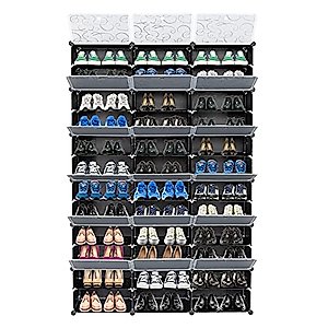 GBNIJ 12-Tier Portable 72 Pair Shoe Rack Organizer 36 Grids Tower Shelf Storage Cabinet ，for , living room, dressing room, Black