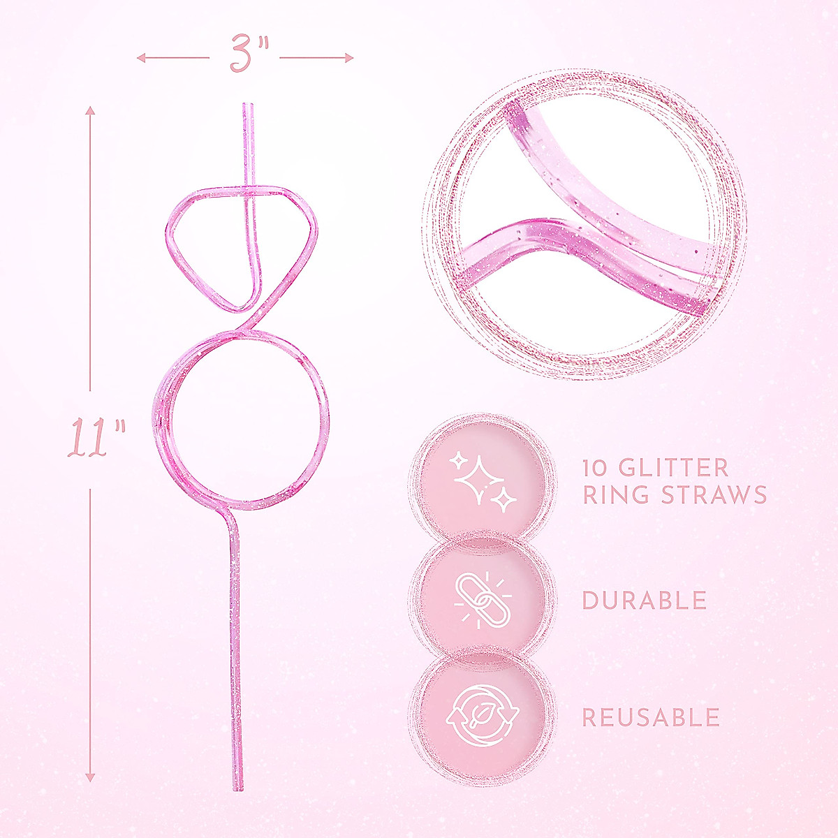 11 Pack Effortless Events Bachelorette Straws, Reusable, Glitter Bachelorette Party Straws, Bride Straws for Bachelorette Party & Diamond Ring Straw