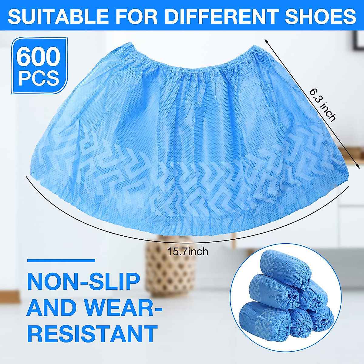 Jeere 600 Packs Disposable Boot Shoe Covers Non Slip Thick Extra Booties for Shoes Covers Durable Boot Covers for Men Women Virtually Most Shoes, Blue