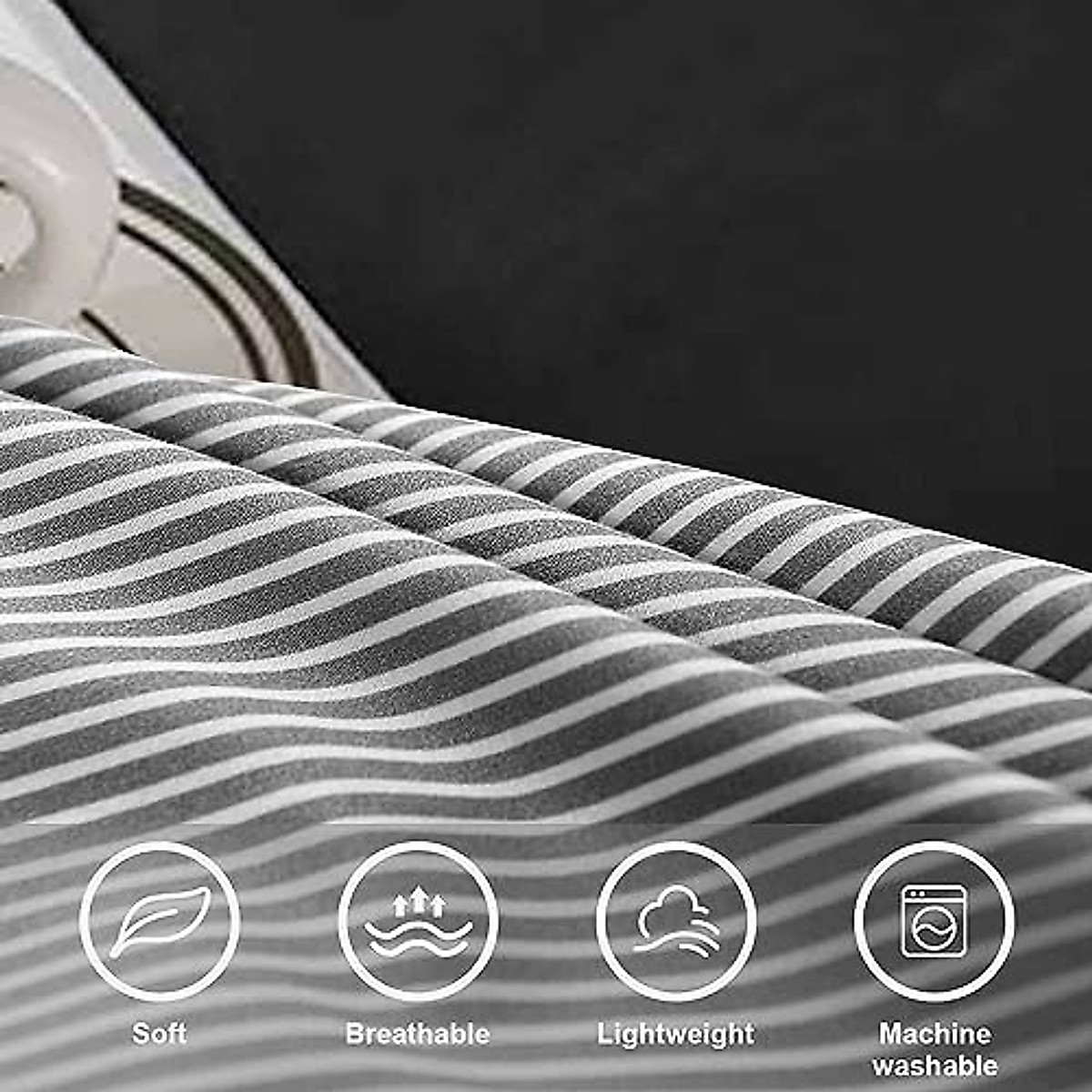 ETDIFFE Grey White Striped Comforter Set Full Size, 3pc Modern Gray Vertical Stripes Pattern Bed Set - Soft & Lightweight Pinstripe Microfiber Down Alternative Comforter (80x90) for Women Men