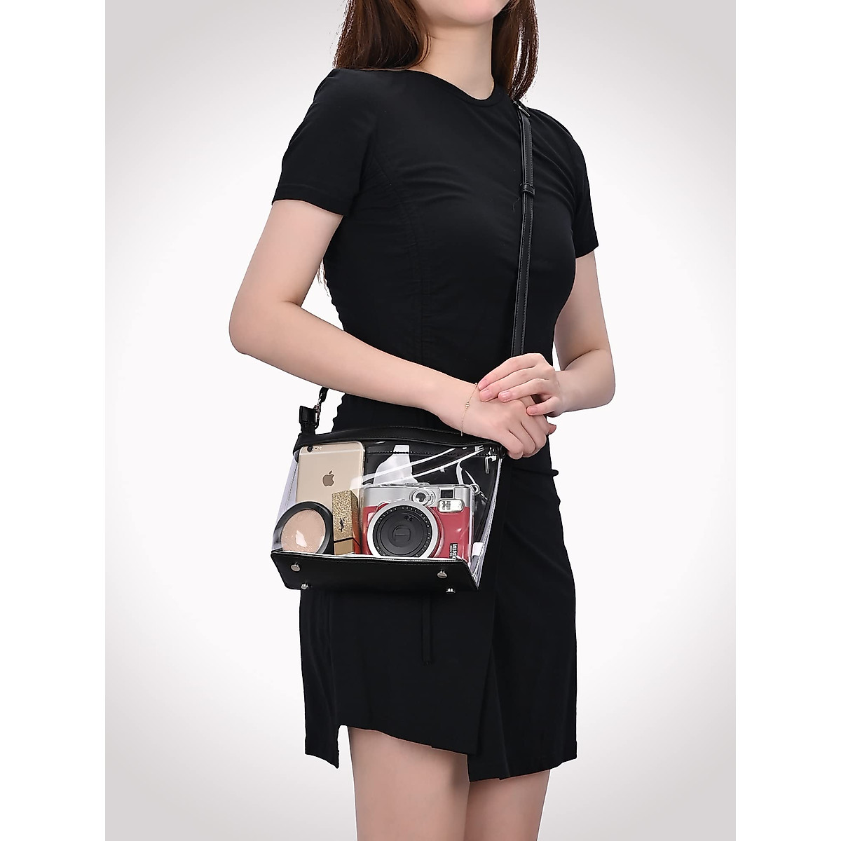 GM LIKKIE Clear Cross Body Bag, Clear Zipper Purses for Women, Stadium Approved Women Shoulder Handbag (Black)