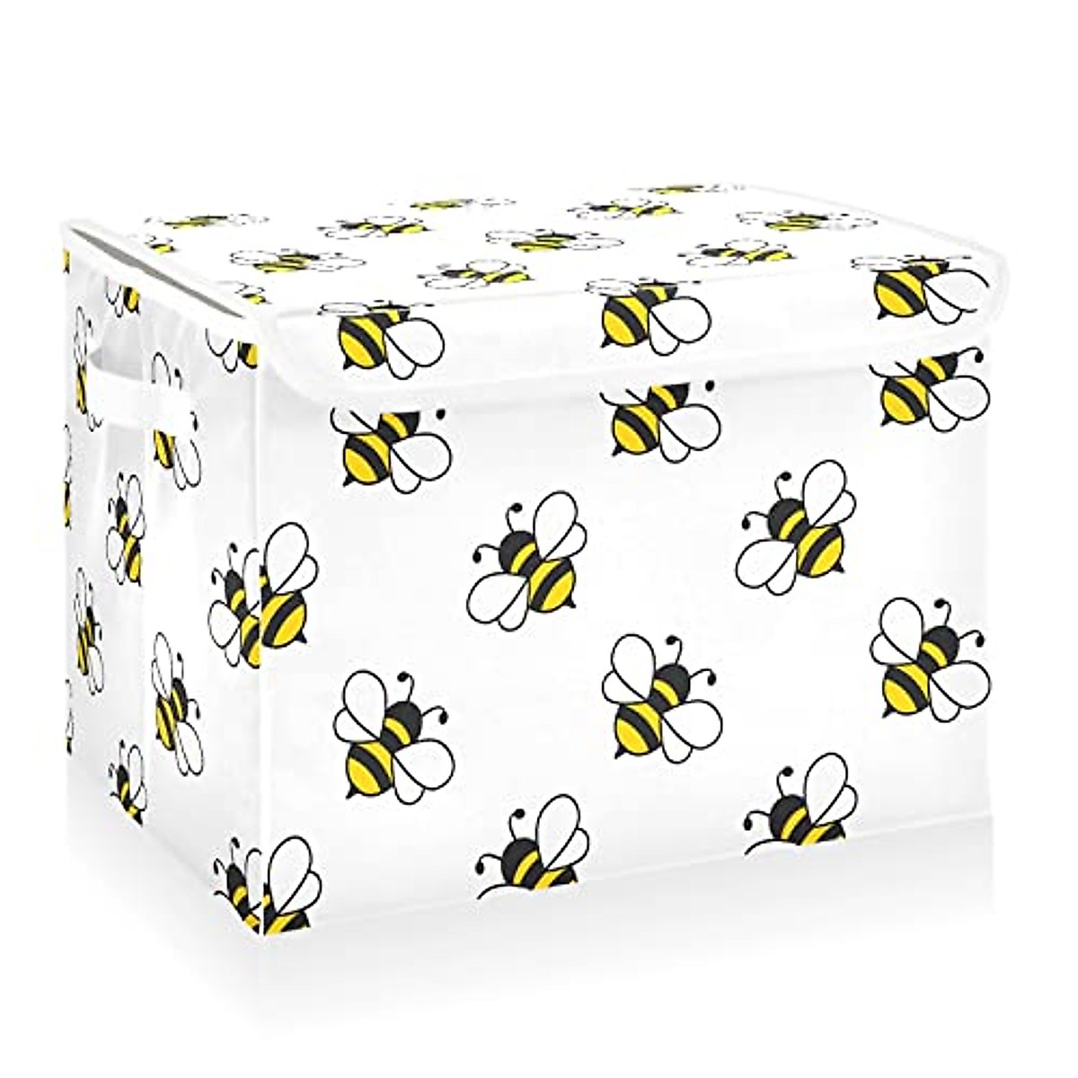 CaTaKu Bees Black Yellow Storage Bins with Lids and Handles, Fabric Large Storage Container Cube Basket with Lid Decorative Storage Boxes for Organizing Clothes