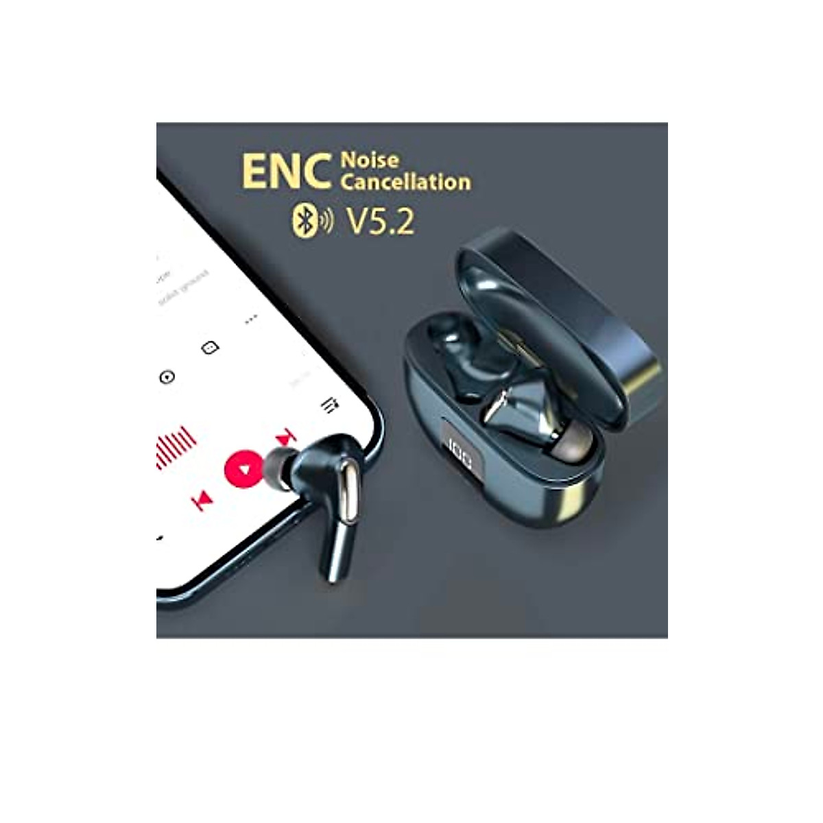 Wireless Bluetooth Earbuds Headphones in Ear with Mic.Touch Control LED Display (Black) High Sound Quality Wireless Earbud, Deep Bass Stereo Bluetooth Earbud with HD Mic(Blue) (AC697N)