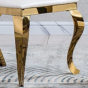 Goderfuu Dining Chairs Set of 6 - Kitchen Dining Room Chairs White Leather Dining Chairs with High Gloss Stainless Steel Gold Legs, Modern Dining Chairs Kitchen Chairs White Accent Chairs Side Chairs