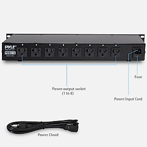 PYLE-PRO 8 Outlet Strips Electric Rack Mount PDU Unit w/ Digital Display and Surge Protection, 1U/15A/120V Aluminum Alloy Power, Covered w/ ON/OFF Switch, Wide Usage & Built-In Circuit Breaker