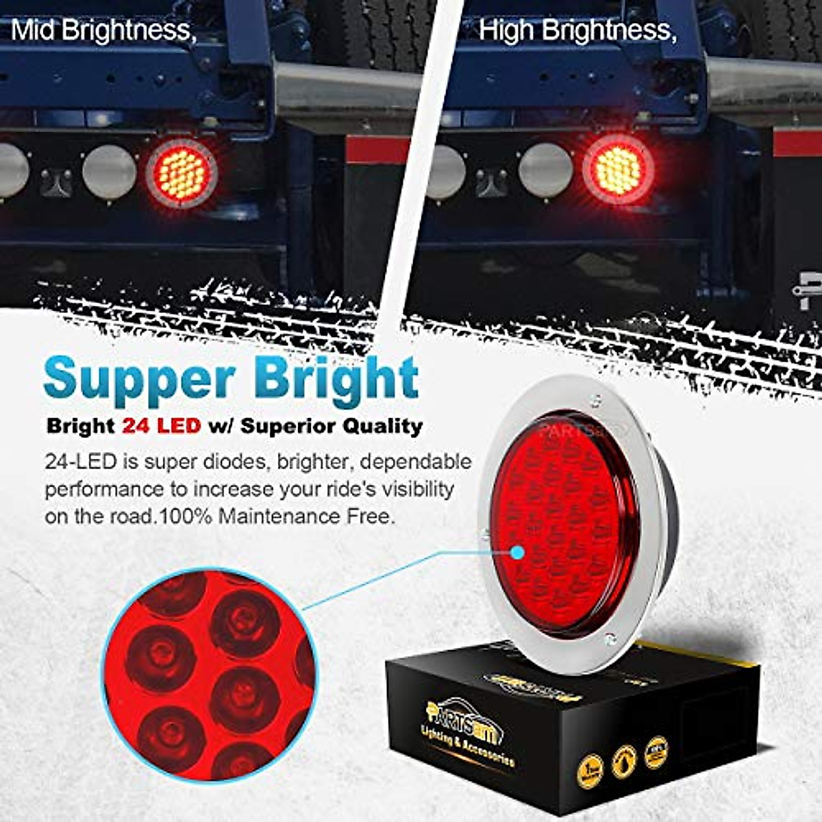 Partsam 10Pcs Red 4" Inch Round LED Trailer Tail Lights 12LED Flange Mount Stainless Steel Chrome Bezel Waterproof Stop Turn Tail Brake Lights Replacement for Trucks RV 12V