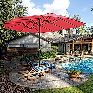 Yescom 14' Double-sided Twin Patio Umbrella Sun Shade UV30+ Water Fade Resistant Crank Outdoor Garden Market Red
