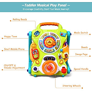 BABY JOY Sit-to-Stand Walker, 3 in 1 Baby Walker, Drawing Board, Entertainment Table, Kids Activity Center w/Lights, Music, Phone, Steering Wheel, Educational Push Toy for Toddlers (Blue)