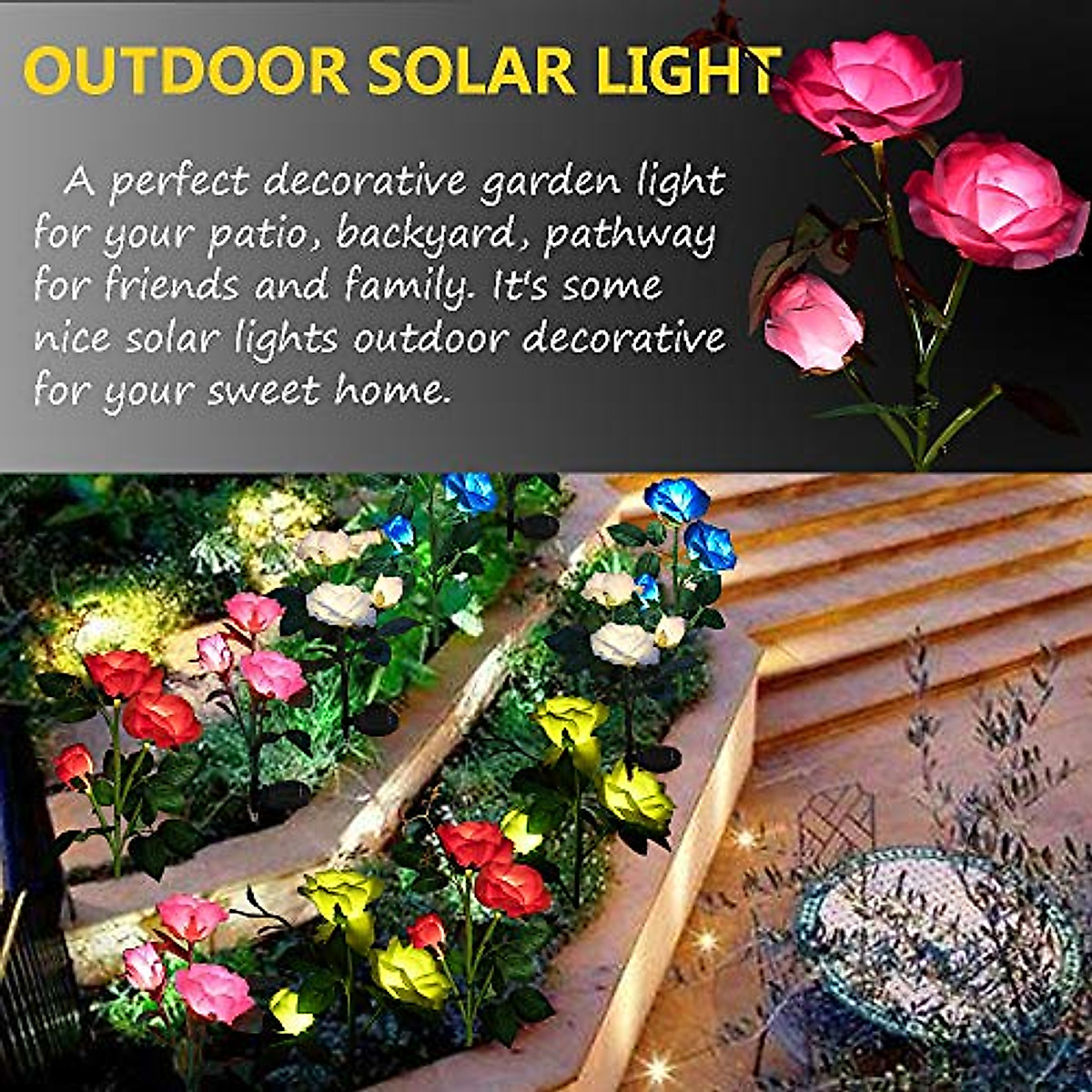 CN-Porter Solar Flower Lights, Solar Garden Stake Lights Outdoor Waterproof Solar Rose for Patio, Lawn, Garden, Yard Decoration