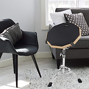 Practice Drum Pad, 12 Inch Exercise Pads Set Mat for Adult Kids with Snare Drums Stand Double Sided Drumsticks Black