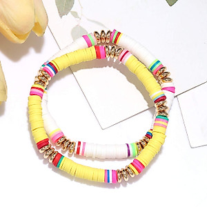 NVENF Heishi Bracelets Rainbow Vinyl Disc Bead Stretch Bracelets for Women Bohemia Stackable Surfer Bracelets for Girls Summer Beach Vacation Accessory (Style A)