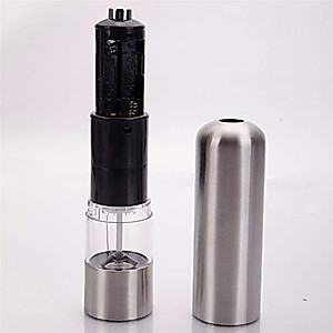 2pcs Stainless Steel Electric Automatic Pepper Mills Salt Grinder Silver,Salt and Pepper Grinder Set,Refillable Stainless Steel Shakers with Adjustable Coarse Mill