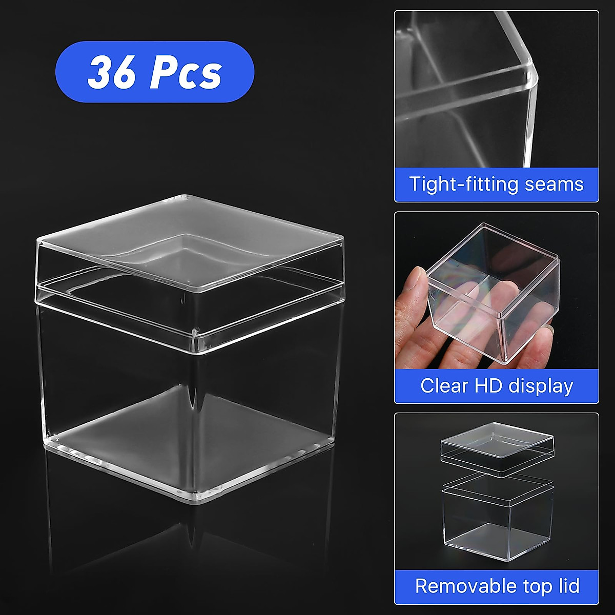 Aemygo 36 Pcs Clear Acrylic Boxes, 2 Inch Small Acrylic Cube Boxes with Lids Small Square Acrylic Display Box Plastic Square Cube Mini Clear Container for Candy Jewelry Tiny Beads (5cm)