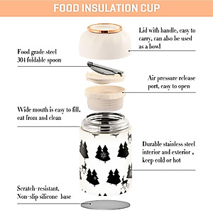JUNZAN Black Christmas Tree Deer Kids Womens Insulated Food Jar Containers with Spoon 17oz/500ml Containers To Keep Food Hot Stainless Steel Vacuum Food Warmer Thermo Container for Hot/Cold Food
