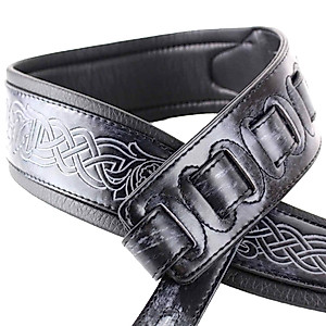 Walker & Williams GB-182 Handmade Cobalt Black Brushed Padded Guitar Strap With Celtic Braid Design For Acoustic, Electric, And Bass Guitars