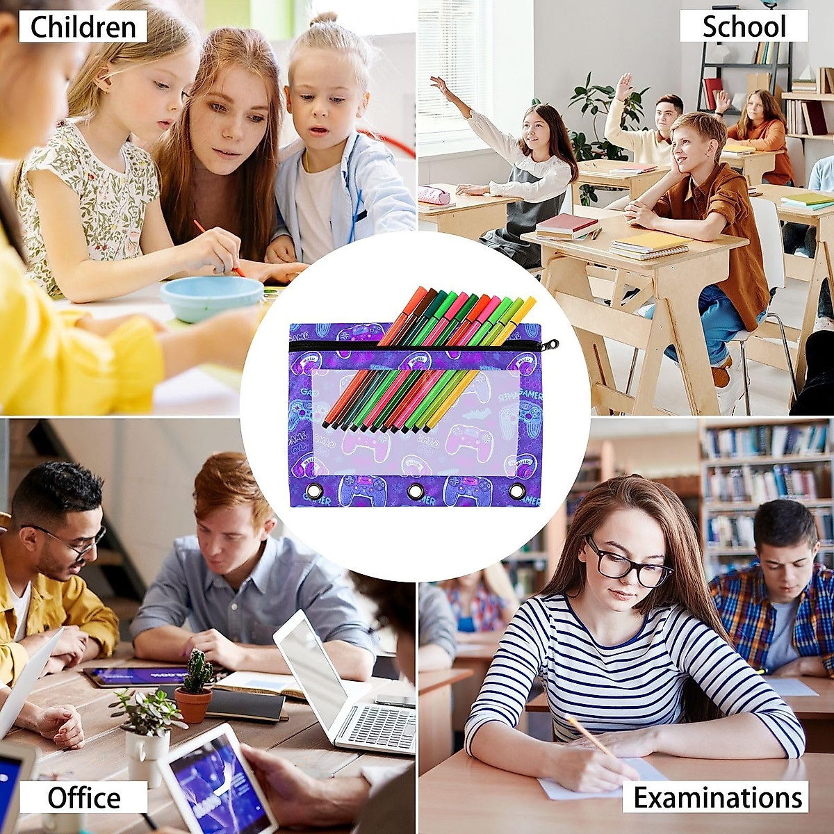 WIFIU Cute Joysticks Gamepad Pencil Pouch for 3 Ring Binder Pockets Clear Window Pencil Bag with Smooth Zipper Game Controller Joypad Pencil Case for Organization Office Supplies Cosmetics 2 Pack