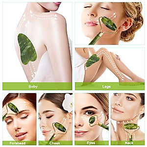 fuvooi Jade Gua Sha Facial Massager Set - 5 in 1 Skin Care Tools With Roller and Massager