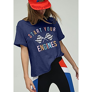 BANGELY Start Your Engines Tshirt Checkered Flag Racing Shirts Raceday Casual Unisex Short Sleeve Tee Tops