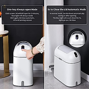 JUDRDO Bathroom Trash Can with Automatic Lids, Bedroom Garbage Cans w/a lid, No Touch Smart Trash Bin for Office, 4.6 Gallon Plastic Wastebasket, Small Narrow White Self Closing Garbage Bins