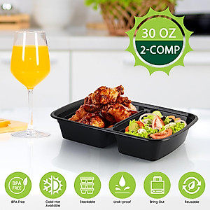 vivigu Meal Prep Containers Reusable 50 Pack - 2 Compartment Plastic Food Containers with Lids, To Go Food Containers BPA-Free, To Go Containers With Lids Microwave, Dishwasher, Freezer Safe 30 oz