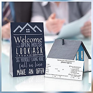 100 Pieces Realtor Open House Sign 5.1 x 2.6 Inch Open House Registry Visitor Sign in Cards Book Guest Registry Sign with Tent Cards 5.1 x 7.9 Inch Guest Display Cards for Agents Brokers Supplies