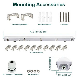 kadision 4FT Vapor Tight LED Light Fixture, 60W/50W/40W Wattage Selectable 7200lm 5000K 100-277V, 0-10V Dimmable Vapor Proof LED Light for Car Washes Parking Garages, UL Listed
