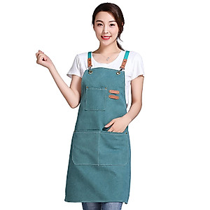 FeedMoo Chef Apron for Men and Women,Cross Back Adjustable Canvas Apron,Kitchen Cooking Baking Bib Apron,BBQ Grilling Aprons (Green)