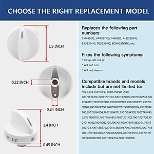 2 Pack Range Surface Burner Knob Replacement Part 316442512 Compatible with Frigidaire & Kenmore & Sears Range Oven - Replaces PS2332410, AP4327159, FRG316442512, White