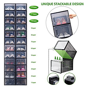 Ohuhu Shoe Storage Box Clear Organizer XL Large Size Stackable Plastic Shoes Containers - Sneaker Closet Drawer Type Front Opening - 6 Pack Boot Bins Display Case Cubby Holders Fit Up to US Men 14