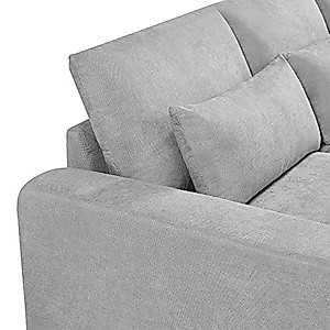 L-Shaped Corner Modular Down Feather Filled Sectional Sofa with 4 Waist Pillows and Movable Ottoman/Chaise, Deep Seat Upholstered Reversible Cushions Couch for Home Office Apartment Living Room Sets
