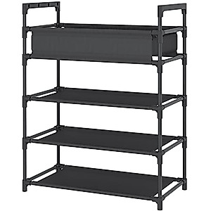 Calmootey 4-Tier Stackable Freestanding Shoe Rack, 2-in-1 Plus Storage Bag Sturdy Shoe Shelf, Non-Woven Fabric Entryway Shoe Shelf with Storage Organizer