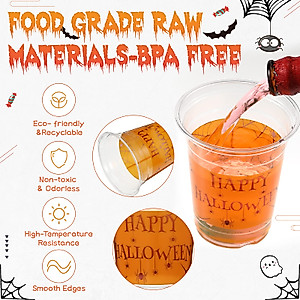 12 Oz Bulk Plastic Halloween Party Cups Clear Disposable Cups Printed Happy Halloween with Spider and Cobweb Disposable Plastic Party Cups Tableware for kids Adults Halloween Party Supplies(36 Pack)