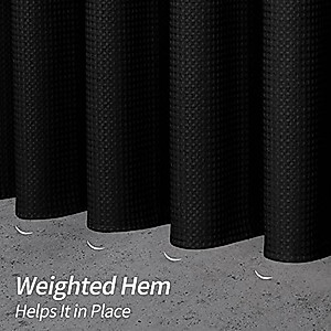 MitoVilla Black Waffle Fabric Shower Curtain, Heavyweight Hotel-Grade Cloth Shower Curtain for Modern Country Bathroom Decor, Waterproof & Wrinkle Resistant, 72 x 72