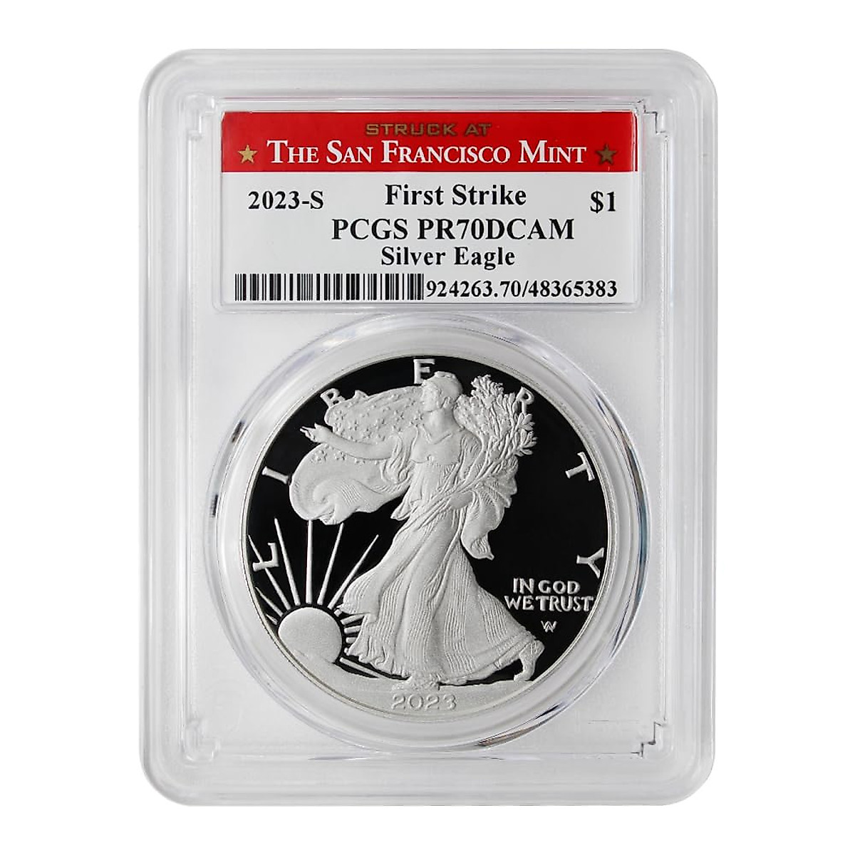 2023 S 1 oz Proof American Silver Eagle Coin PR-70 Deep Cameo (First Strike - Struck at the San Francisco Mint) $1 PCGS PR70DCAM