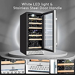 Tylza Mini Fridge 15 Inch Wine Cooler Under Counter, 30 Bottle Dual Zone Wine Fridge with Stainless Steel, Wine Refrigerator Freestanding, and Built-in Wine Cellars