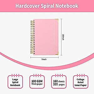 Ddaowanx Hardcover Spiral Notebook, College Ruled Notebook Journal, 7.5"x10.2", 320 Pages Leather Writing Journal for Women, 3 Subject B5 Hardcover Notebook for Work School (B5)