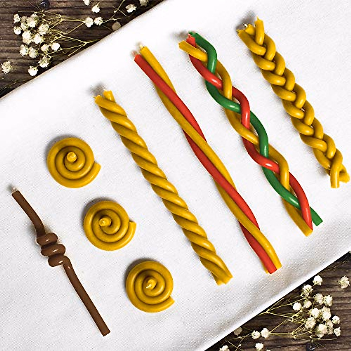 Diveevo ecclesiastical Beeswax Candles - 50 pcs. I Ritual Candles L-6.3 in, Ø-0.2 in I 30 min Burning time Yellow red Green Blue Black I Thin Candles drip- & smokefree