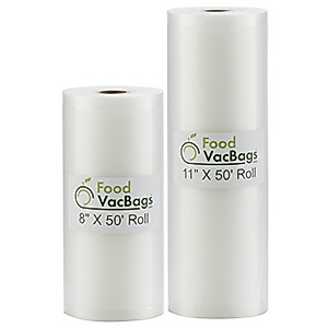 2 Foodsaver Compatible Rolls of Vacuum Sealer Bags | (1) 8-inch x 50-feet (1) 11-inch x 50-feet | Food Storage, Sous Vide Cooking, Document Protection | 100' Total Commercial Grade Material