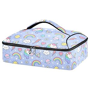 Kcldeci Insulated Thermal Food Carrier Insulated Casserole Carrier for Hot or Cold Food,Unicorn Rainbow Insulated Tote Bag for Potluck Cookouts Parties Picnic,Lasagna Lugger