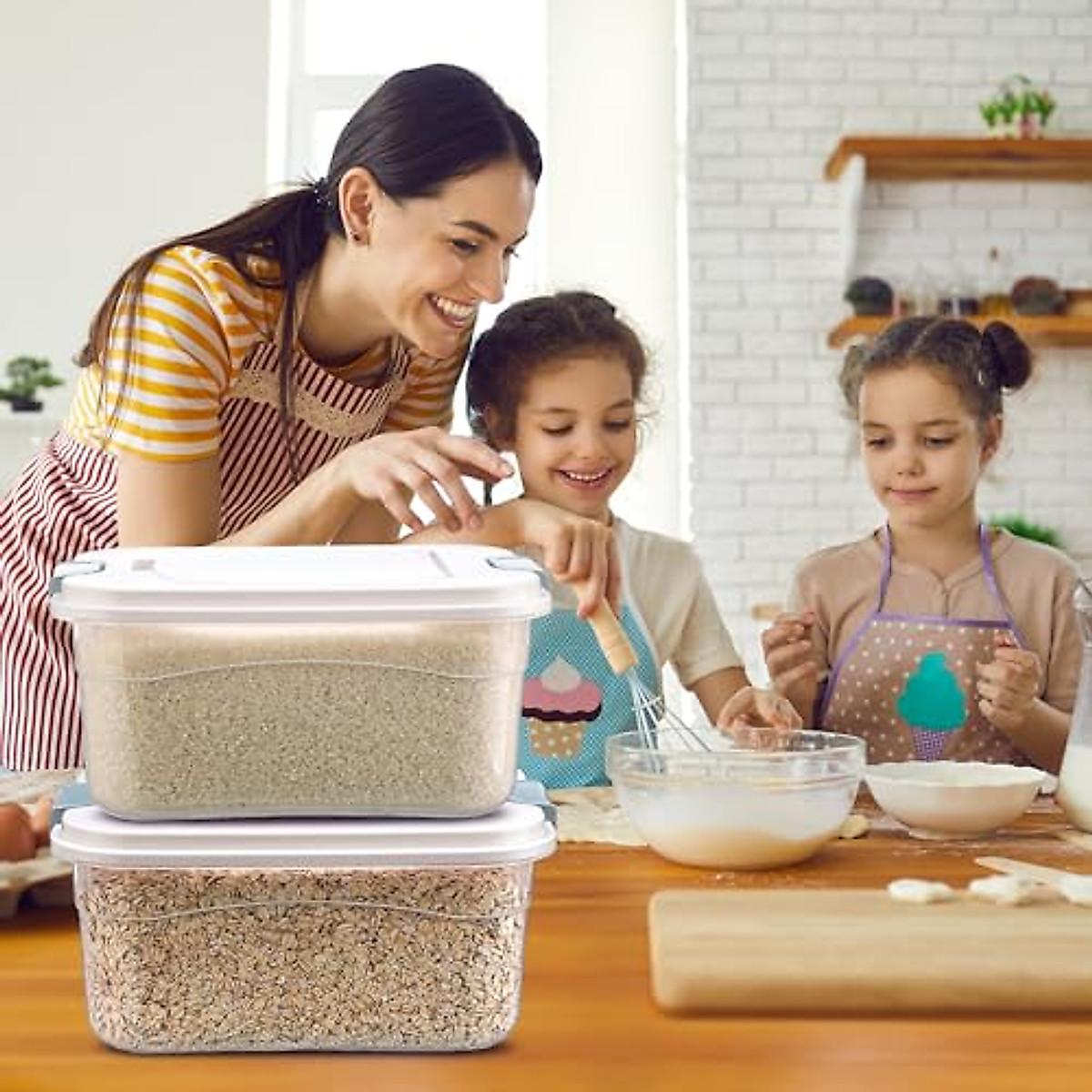 Funnymoom 2 Pcs 10 Lbs Flour Storage Container with 2 Cup Clear Rice Container Plastic Rice Bin Rice Holder Bin for Kitchen Flour Nut Sugar Oatmeal Grain Cereal Pantry Organization